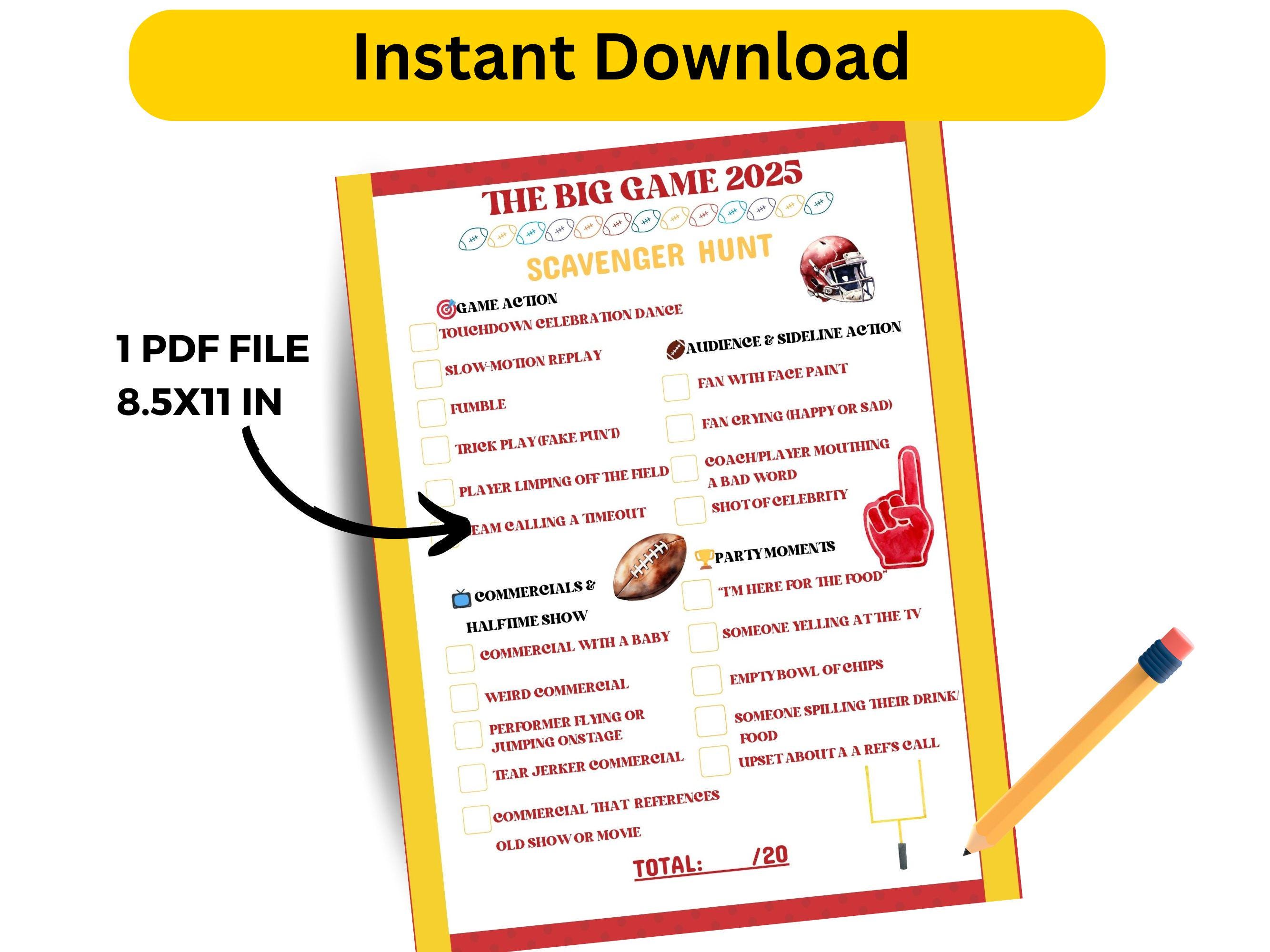 Football Scavenger Hunt Printable the Big Game 2025 Super Football ...