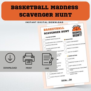 Basketball Madness Scavenger Hunt Game Printable Basketball Party Game ...