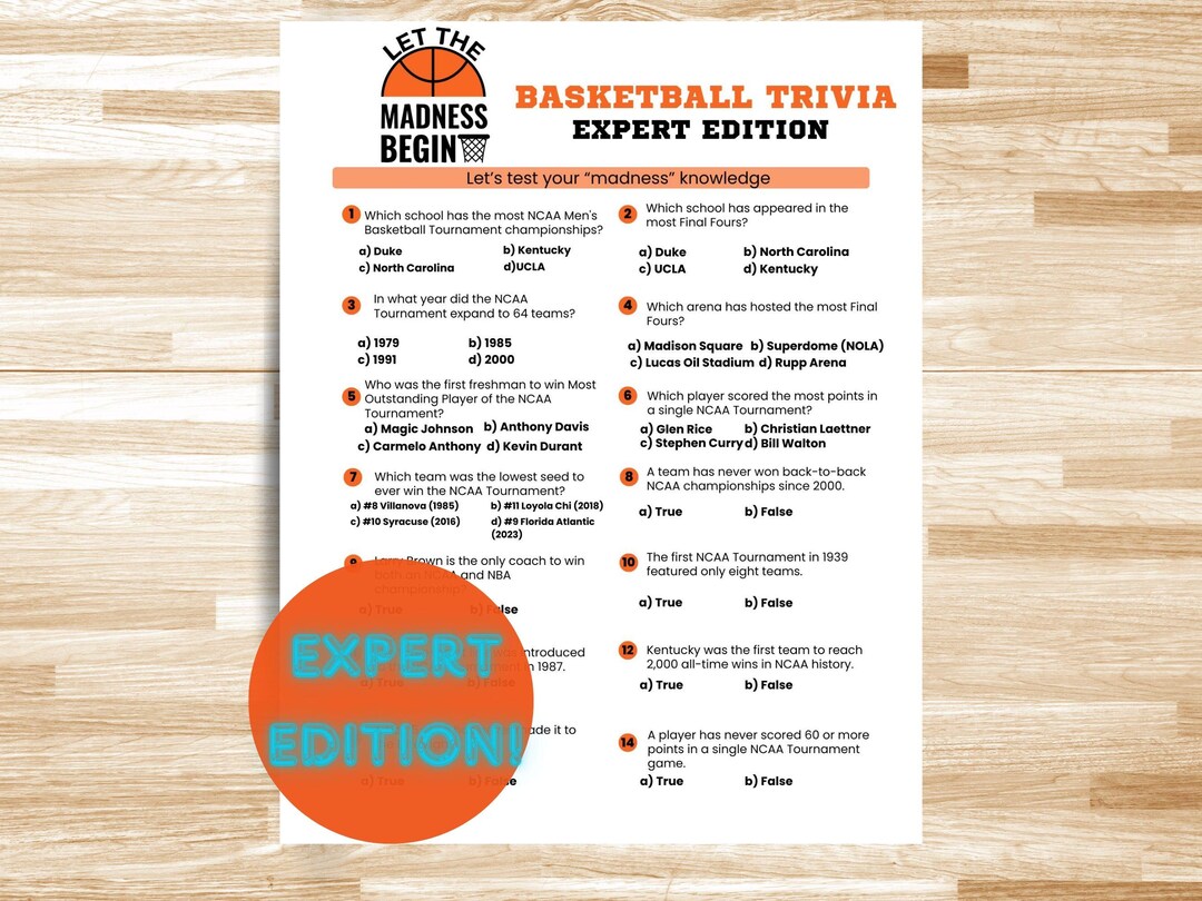 Basketball Madness Trivia Game Basketball Party Game March Basketball ...