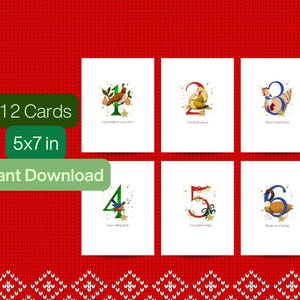 12 Days of Christmas Printable Card Bundle Unique Christmas Cards - Etsy
