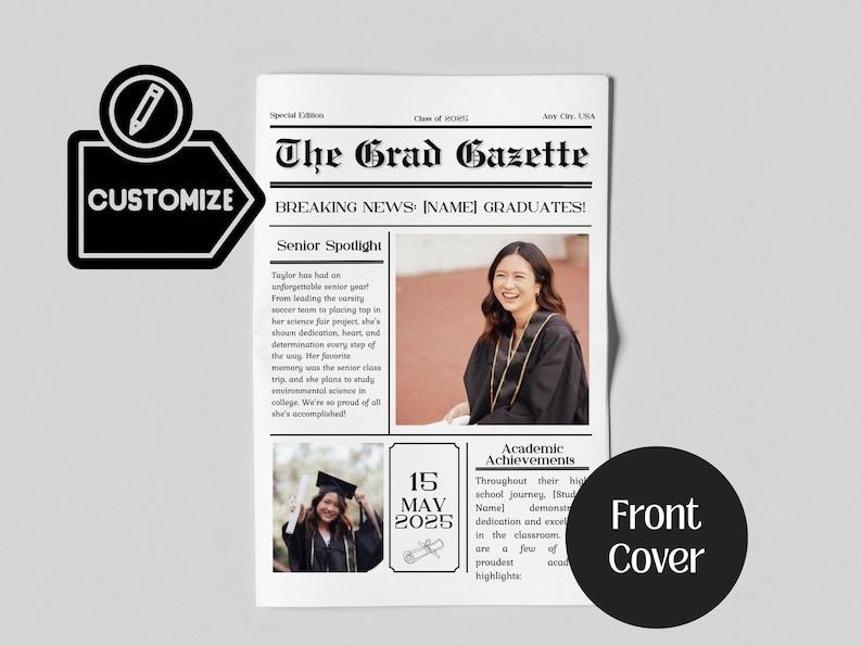 Graduation Newspaper Printable Graduation Announcement Newspaper ...