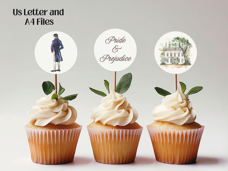 Pride and Prejudice Cupcake Toppers Printable Jane Austen Party Decor ...