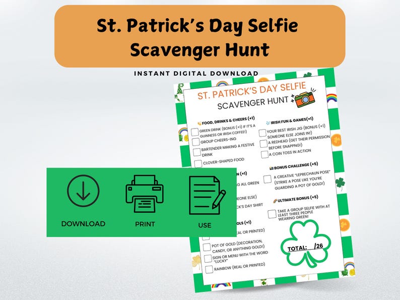 St. Patrick’s Day Scavenger Hunt Printable Adult Selfie Game Irish ...