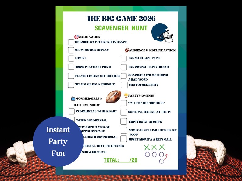 Football Scavenger Hunt Printable the Big Game 2026 Super Football ...