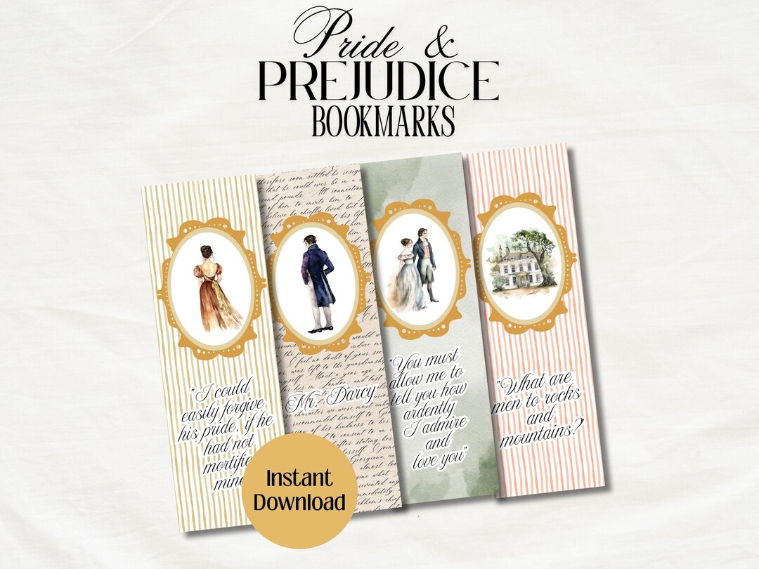 Pride and Prejudice Bookmarks Jane Austen Quotes Printable Book Lover ...