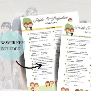 Pride and Prejudice Trivia Game Printable Jane Austen Party Game Pride ...