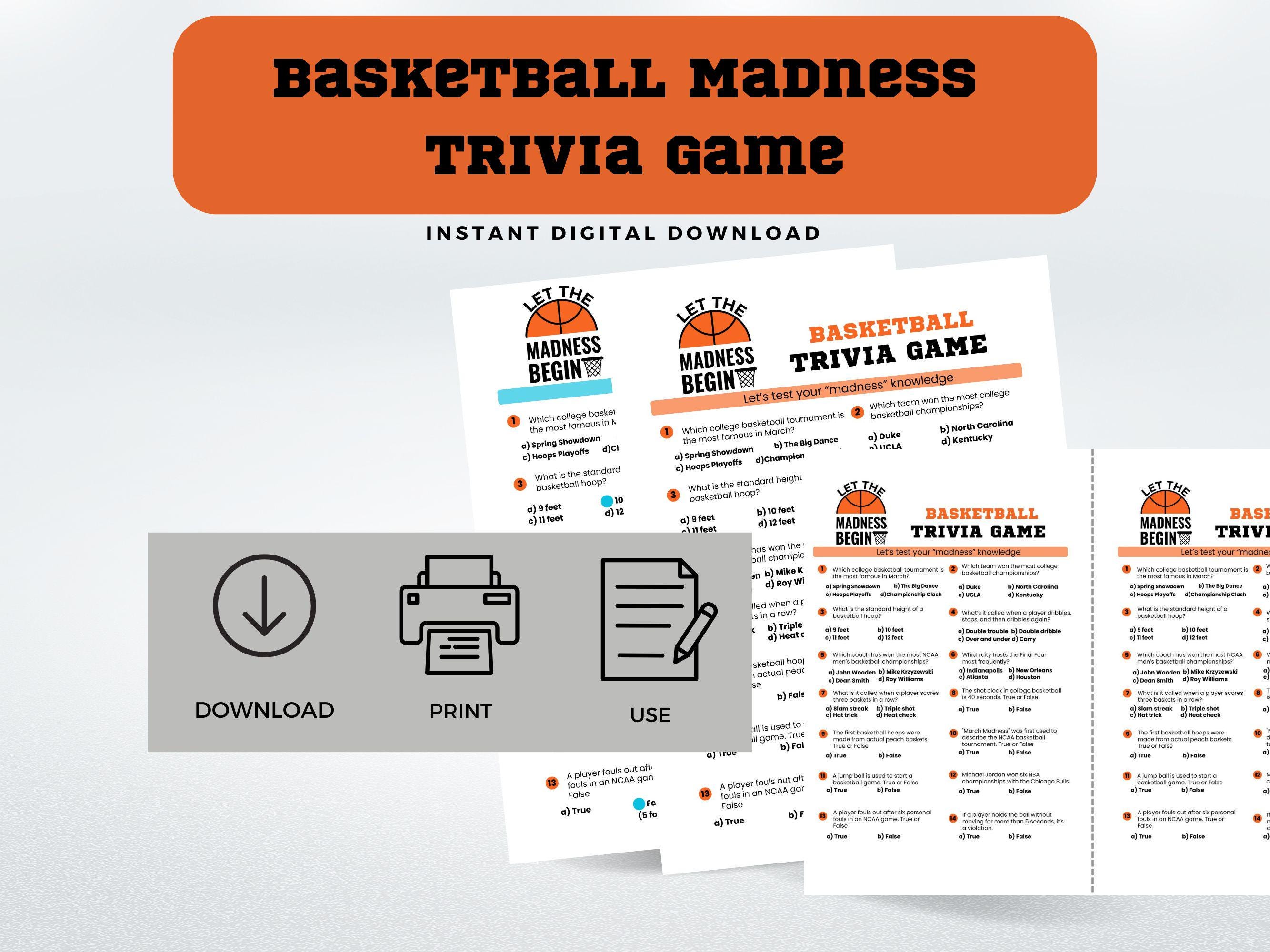Basketball Madness Trivia Game Basketball Party Game March Basketball ...