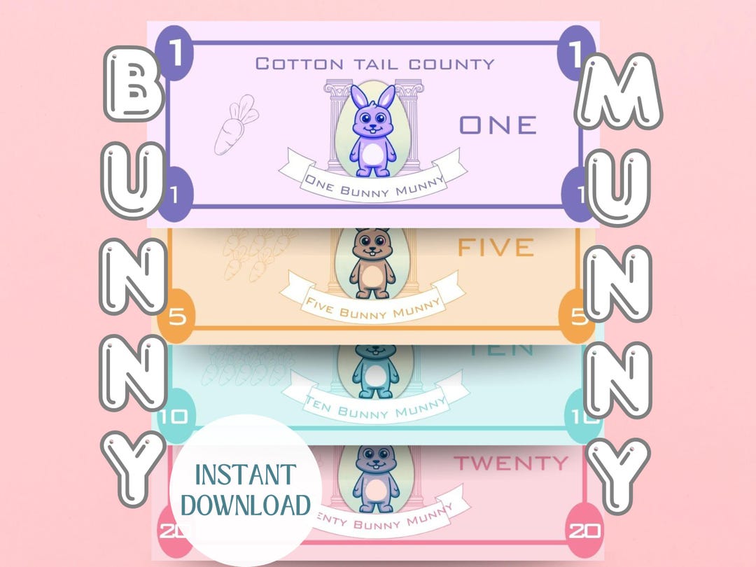 Bunny Munny Printable Easter Play Money Easter Egg Hunt Printable Non ...