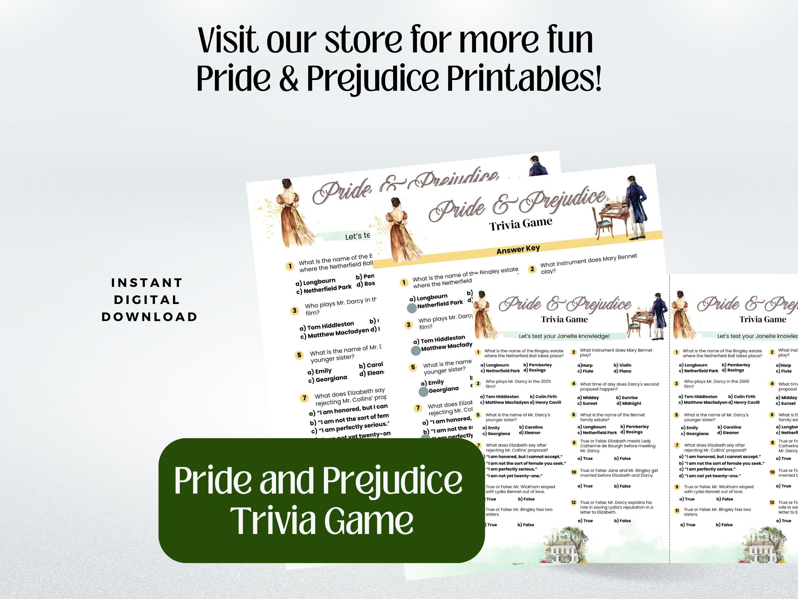 Pride and Prejudice Cupcake Toppers Printable Jane Austen Party Decor ...