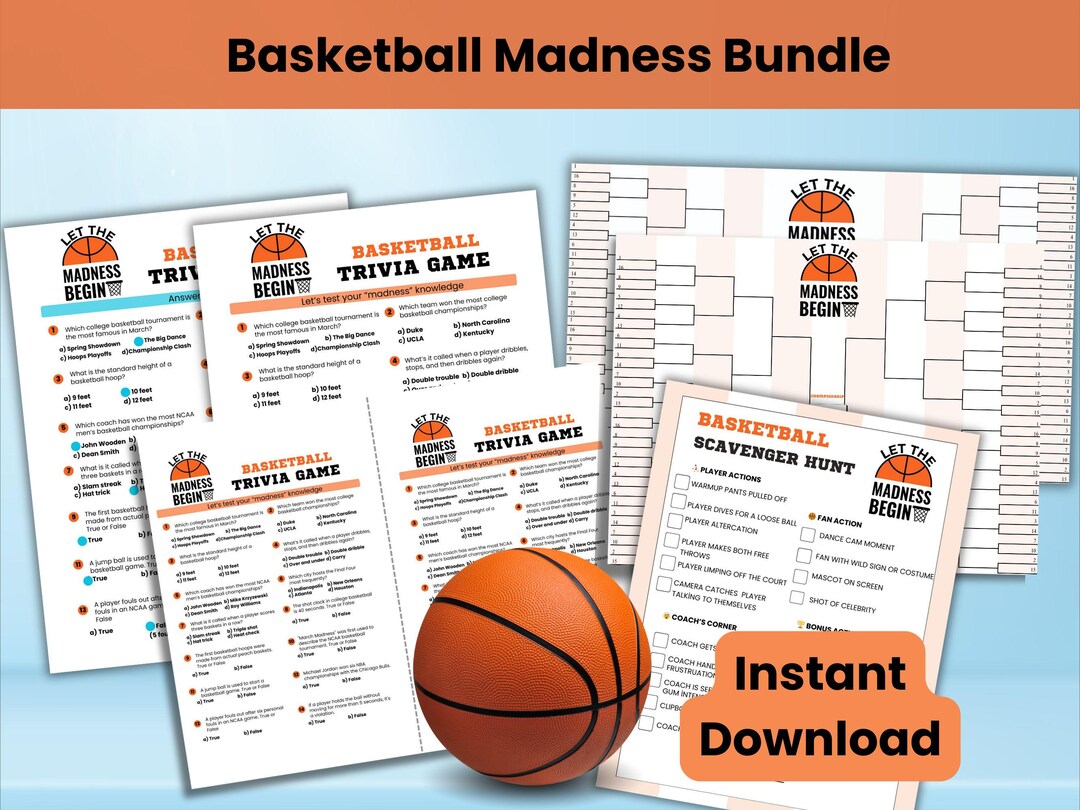Basketball Madness Printable Bundle Basketball Party Game March ...