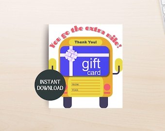 Bus Driver Appreciation Gift Card Printable | End of School Year Thank ...