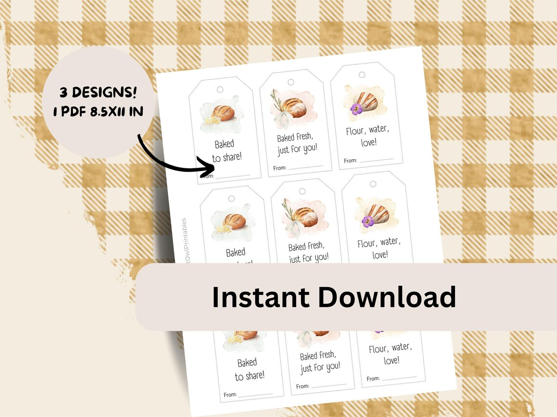 Sourdough Bread Gift Tags Printable Fresh Sourdough Bread Tags Bread ...