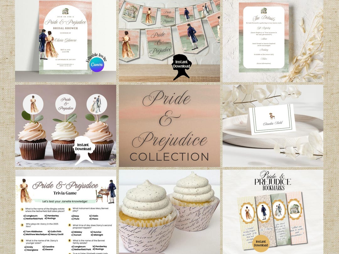 Pride and Prejudice Party Bundle Jane Austen Bridal Shower Decorations ...