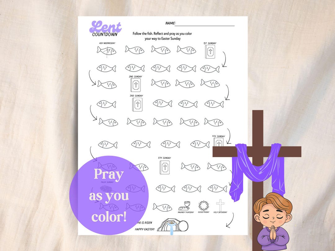 Kids Lent Countdown Printable Lent Coloring Countdown 40 Days Countdown ...