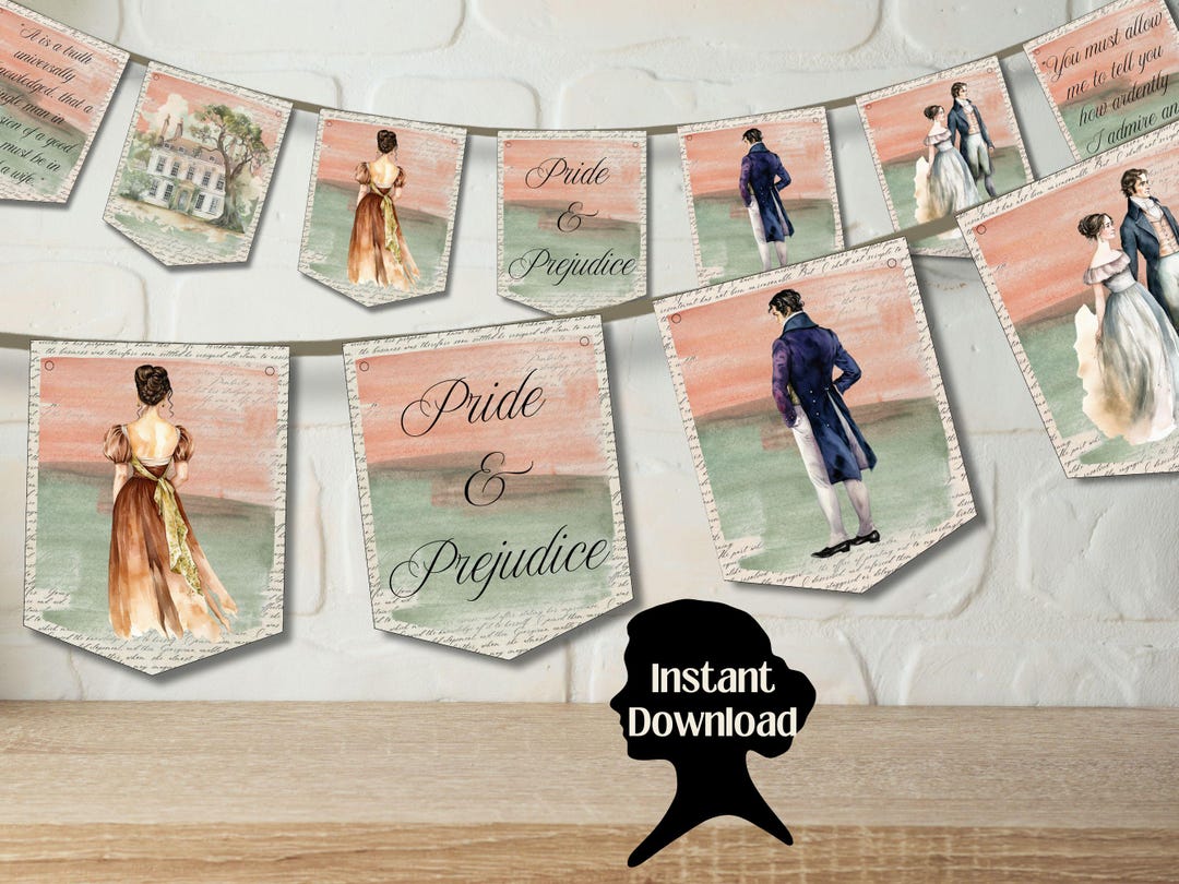 Pride and Prejudice Garland Printable Jane Austen Party Garland Pride ...
