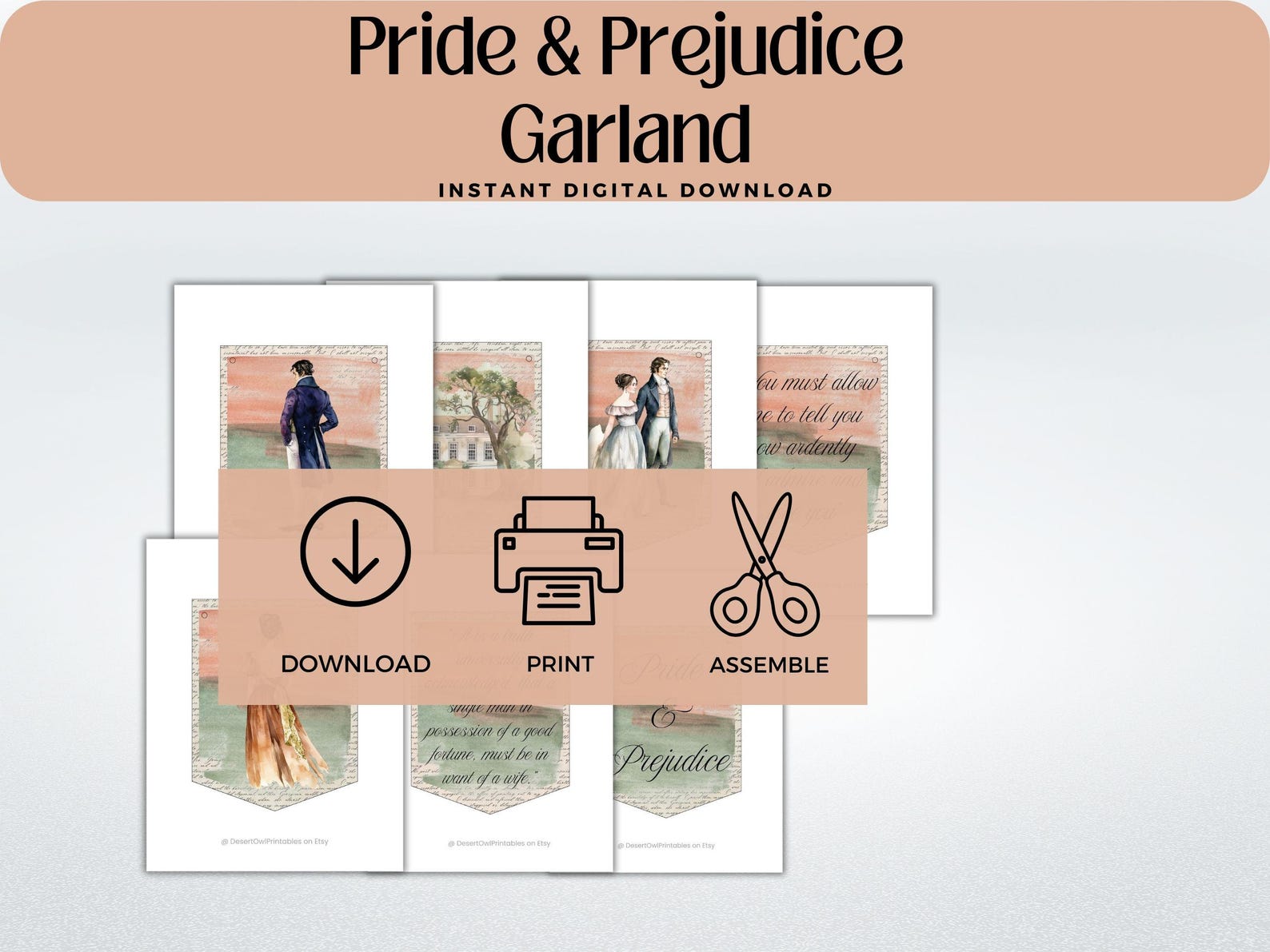 Pride and Prejudice Garland Printable Jane Austen Party Garland Pride ...