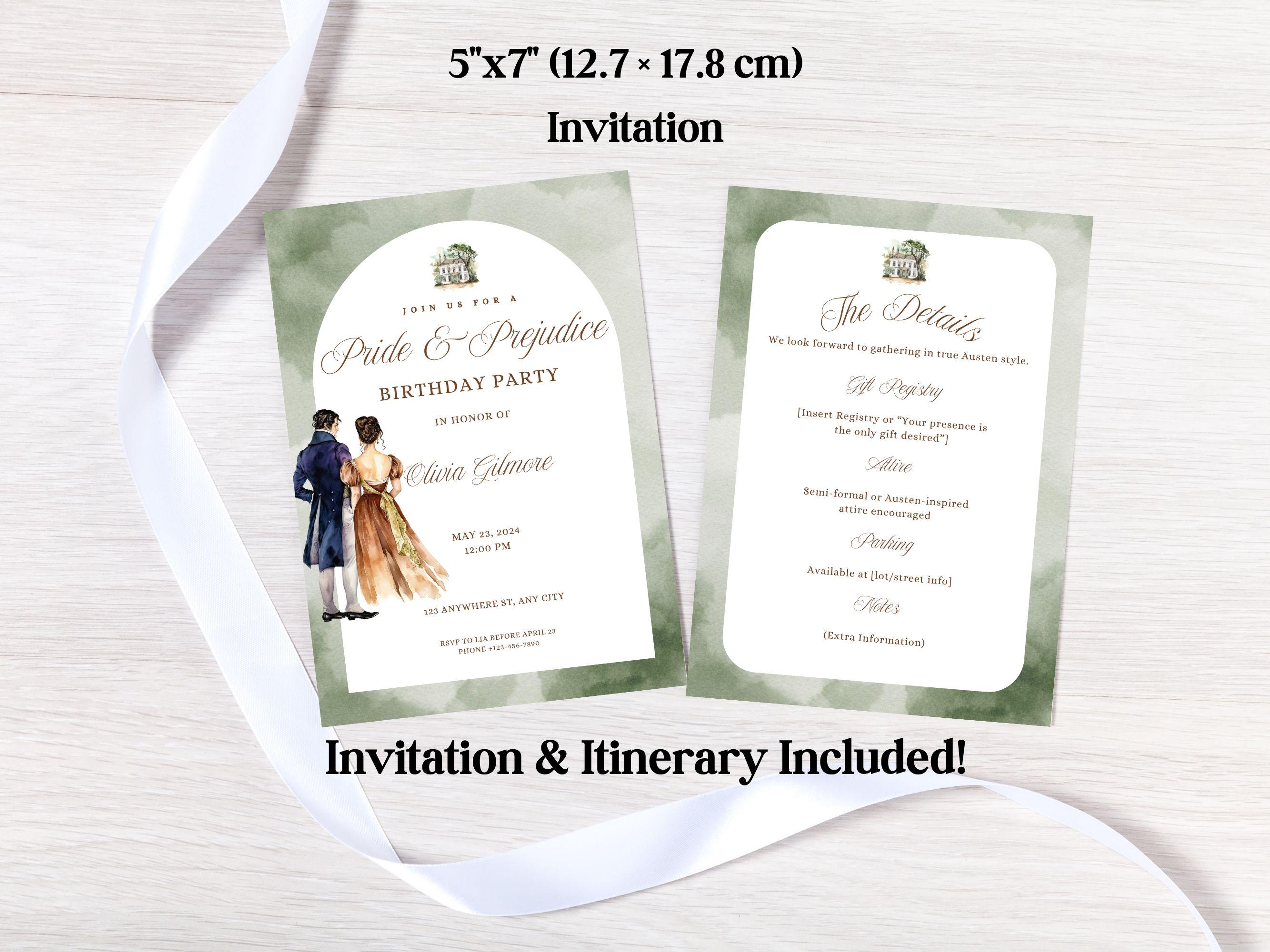 Pride and Prejudice Party Invitation Editable Pride and Prejudice ...
