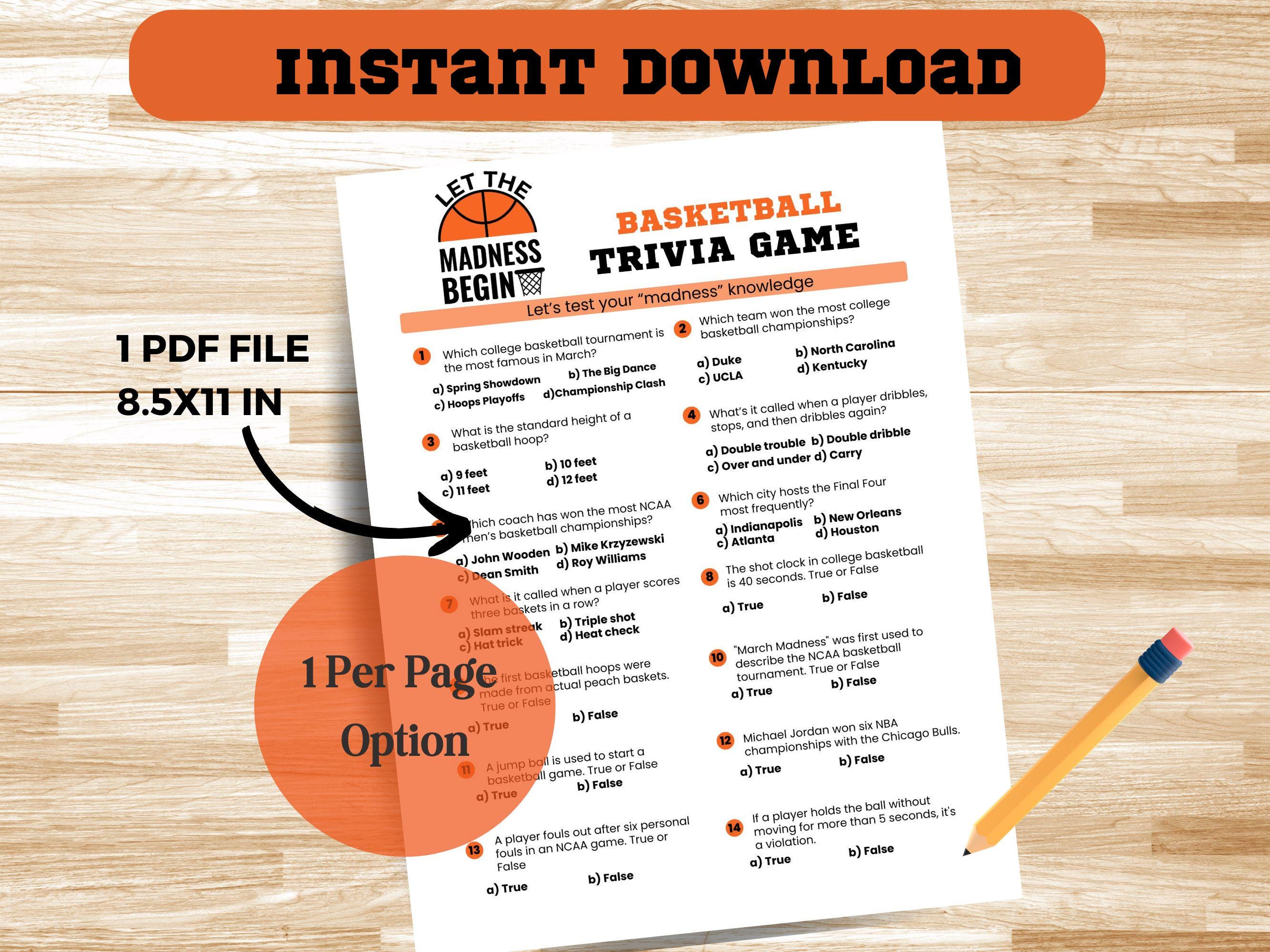 Basketball Madness Trivia Game Basketball Party Game March Basketball ...