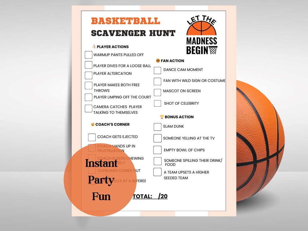 Basketball Madness Scavenger Hunt Game Printable Basketball Party Game ...