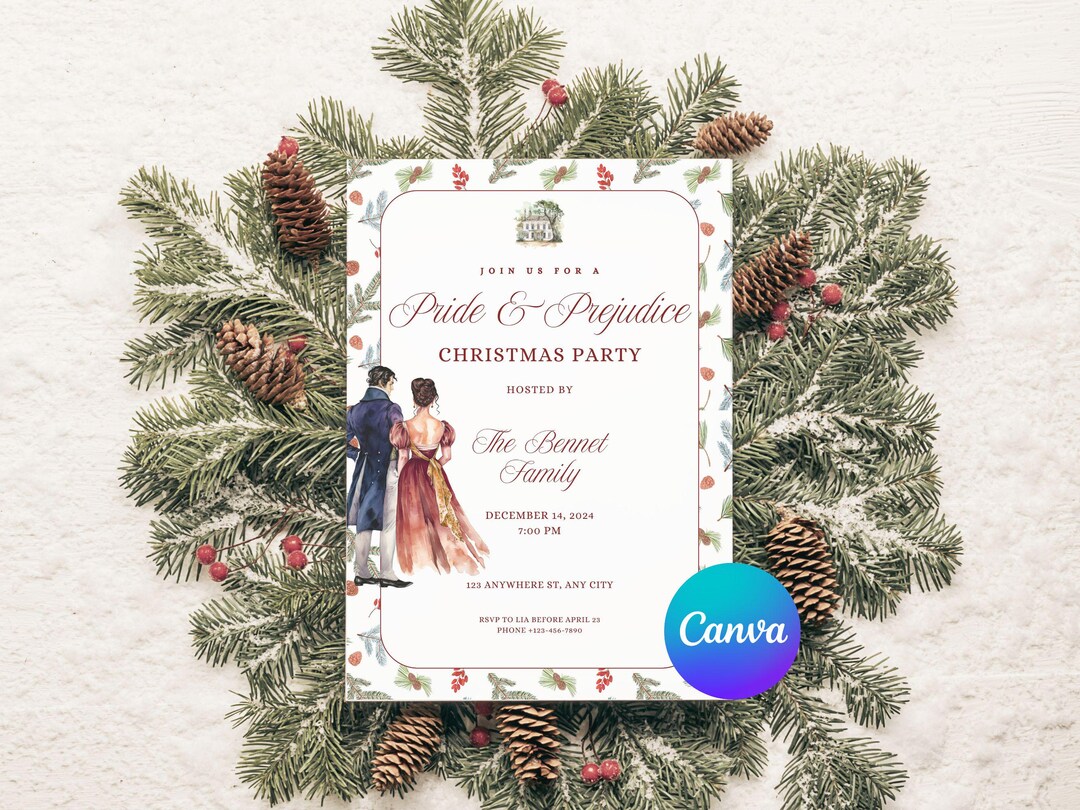Pride and Prejudice Christmas Party Invite Editable Pride and Prejudice ...
