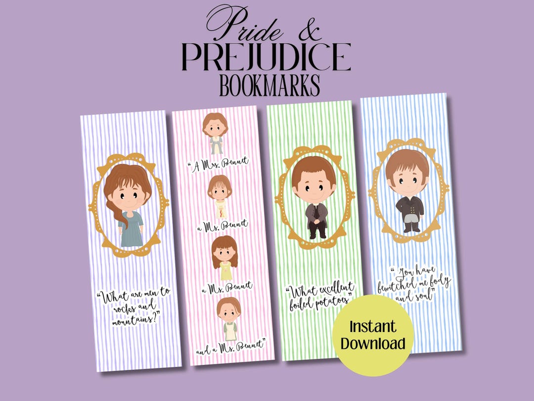 Pride and Prejudice Bookmarks Jane Austen Party Favor Pride and ...