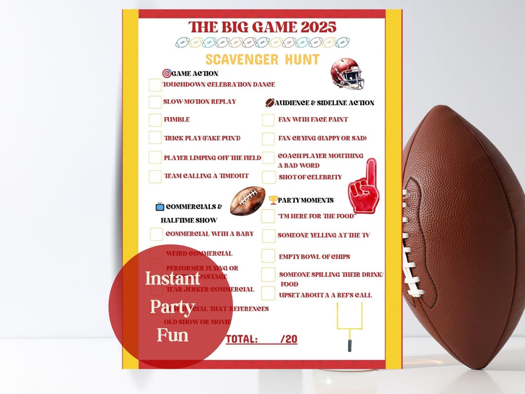 Football Scavenger Hunt Printable the Big Game 2025 Super Football ...