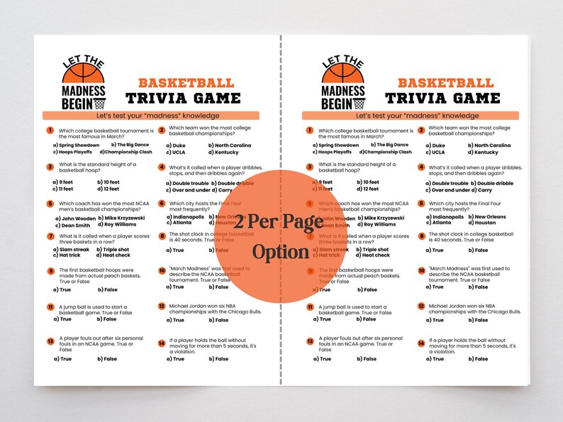 Basketball Madness Trivia Game Basketball Party Game March Basketball ...