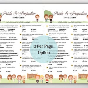 Pride and Prejudice Trivia Game Printable Jane Austen Party Game Pride ...