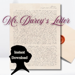 Mr. Darcy's Letter Printable Pride and Prejudice Gift Jane Austen ...