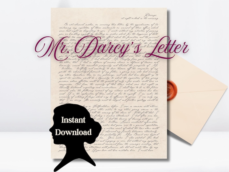 Mr. Darcy's Letter Printable Pride and Prejudice Gift Jane Austen ...