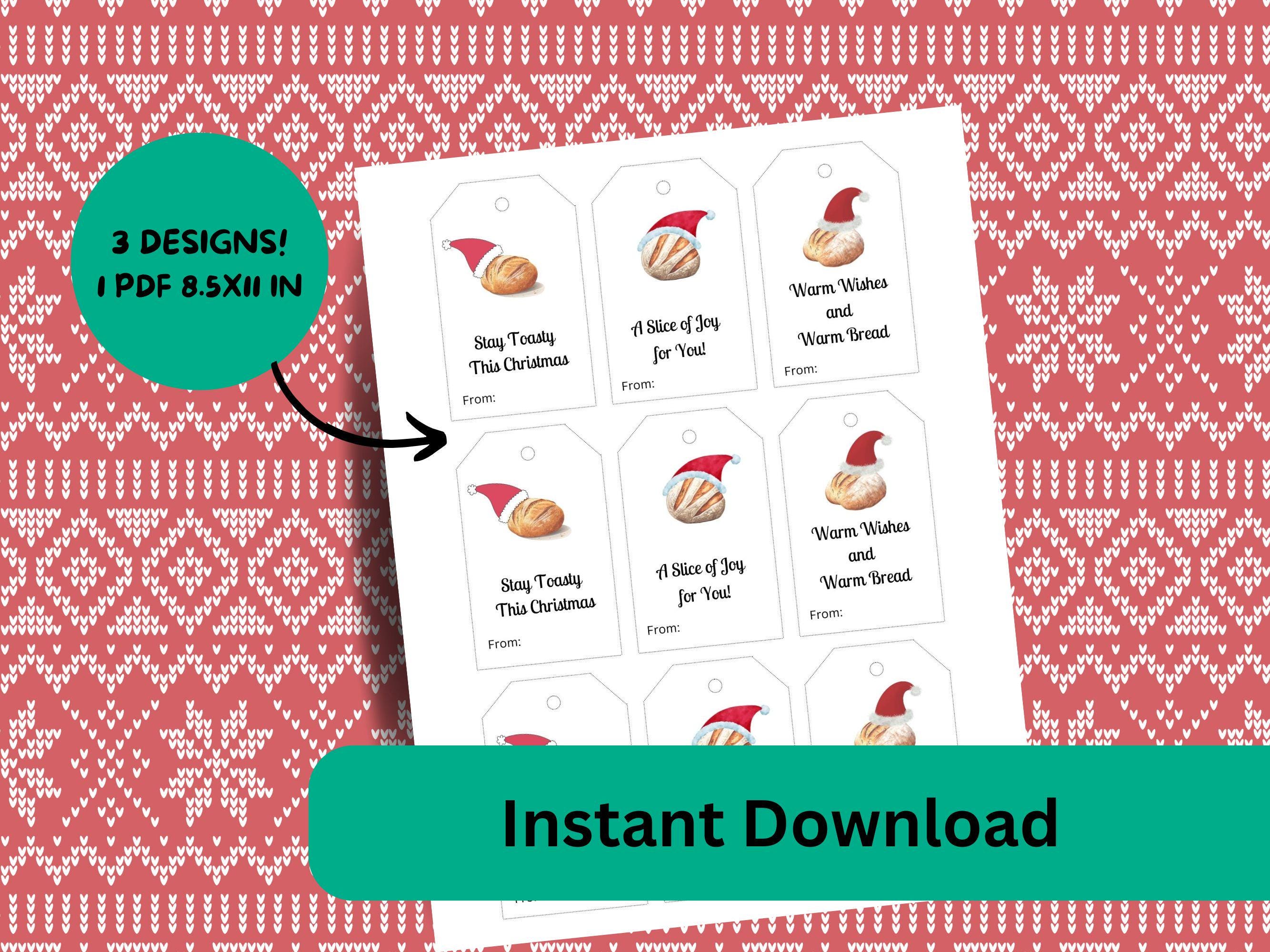 Christmas Bread Gift Tags Printable Sourdough Holiday Gift Tags With ...