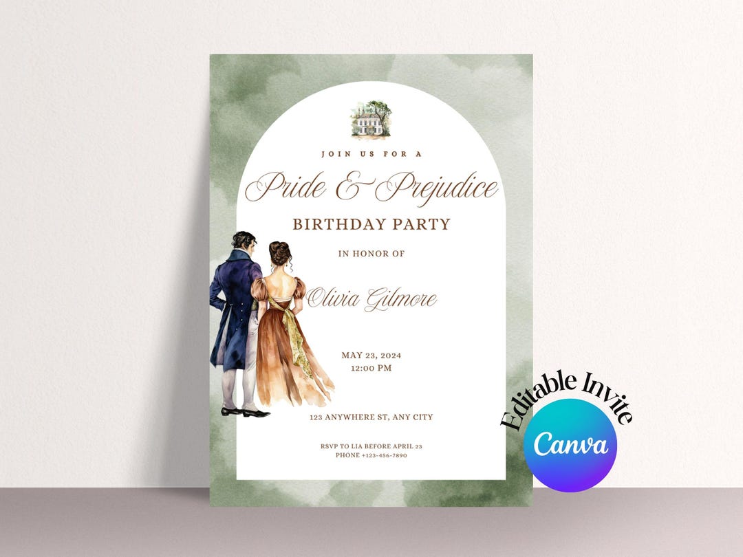 Pride and Prejudice Party Invitation Editable Pride and Prejudice ...
