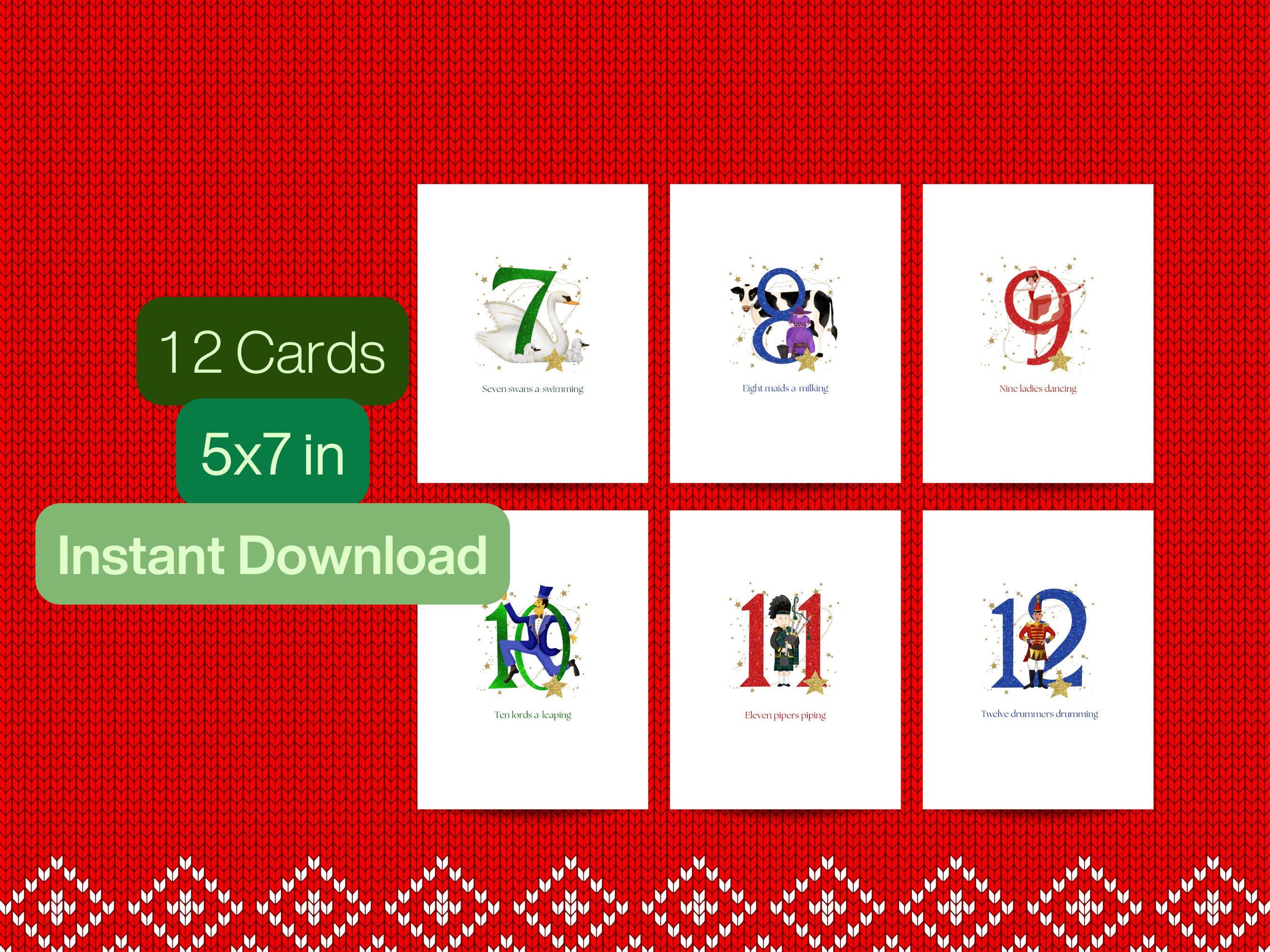 12 Days of Christmas Printable Card Bundle Unique Christmas Cards - Etsy