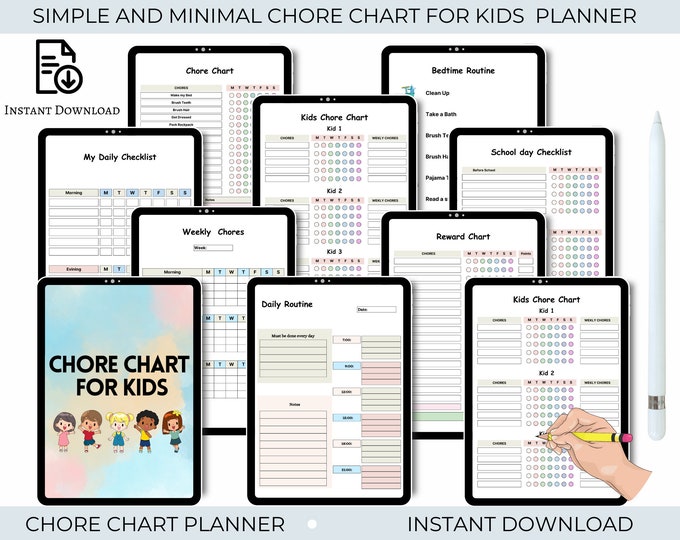 Chore Chart for Multiple Kids Daily Checklist Canva, Responsibility ...