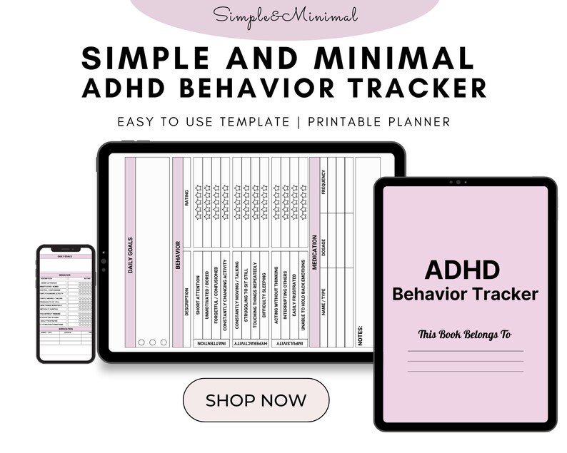 ADHD Behavior Tracker Printable, Daily Behavior Tracker, ADHD Symptom ...