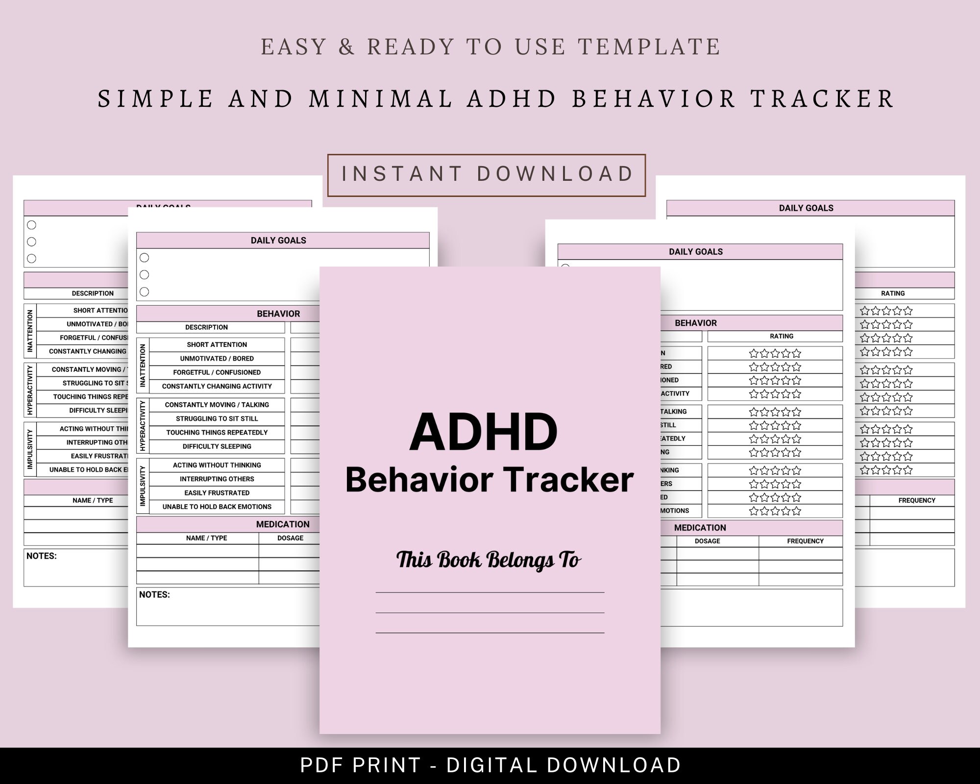 ADHD Behavior Tracker Printable, Daily Behavior Tracker, ADHD Symptom ...