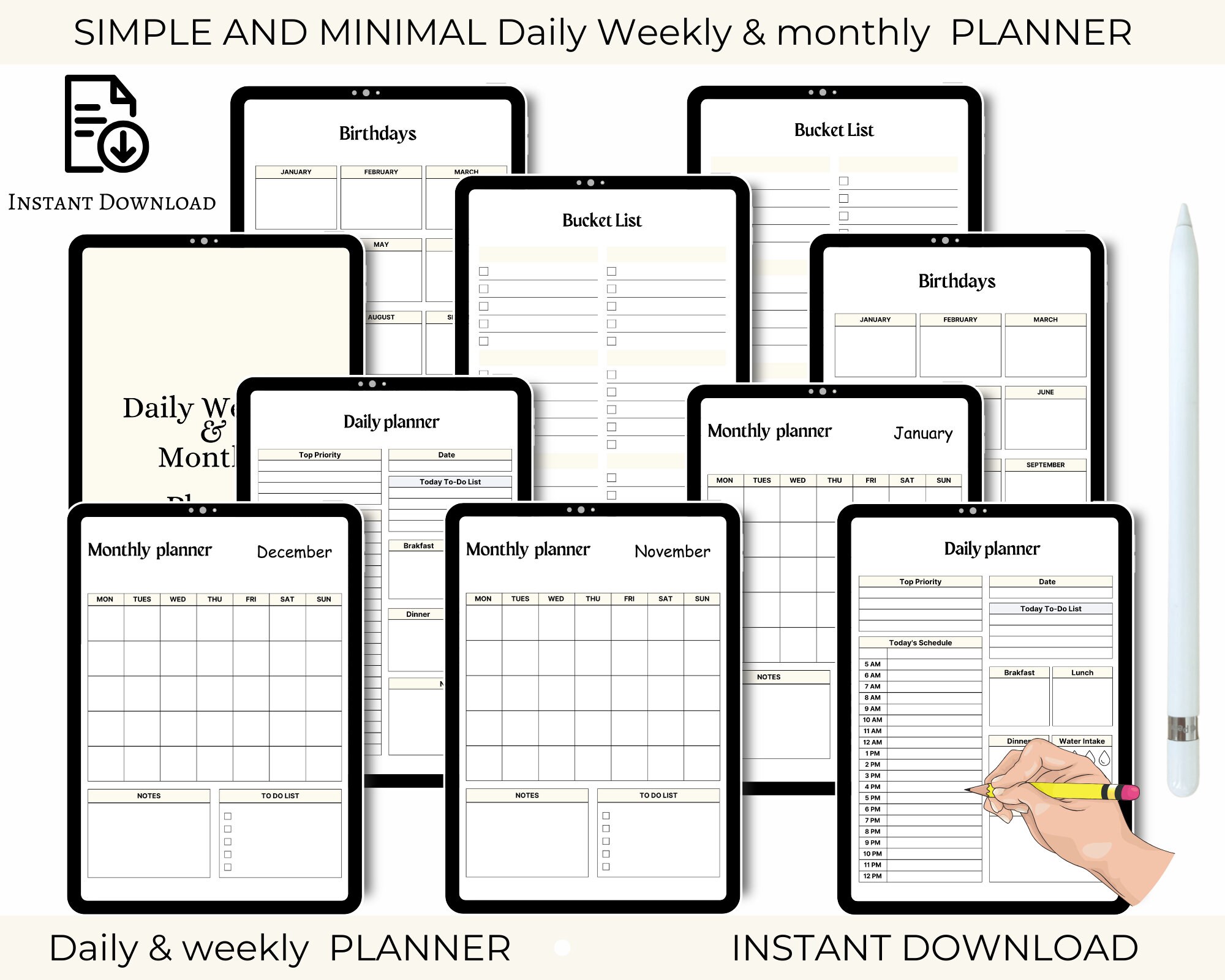 Digital Daily Weekly Planner Printable Monthly Planner - Etsy
