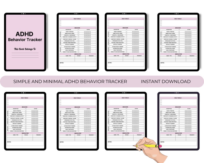 ADHD Behavior Tracker Printable, Daily Behavior Tracker, ADHD Symptom ...