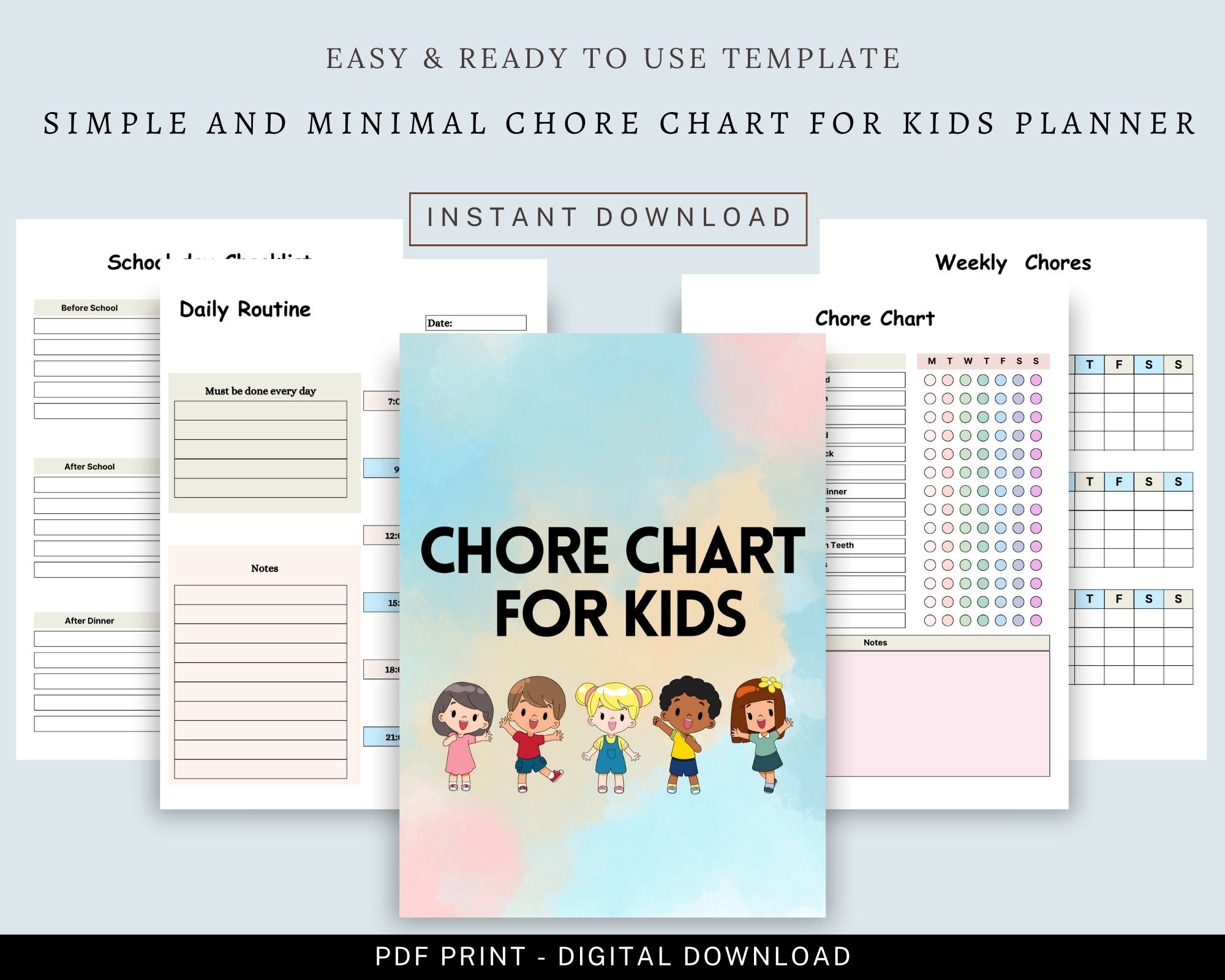 Chore Chart for Multiple Kids Daily Checklist Canva - Etsy
