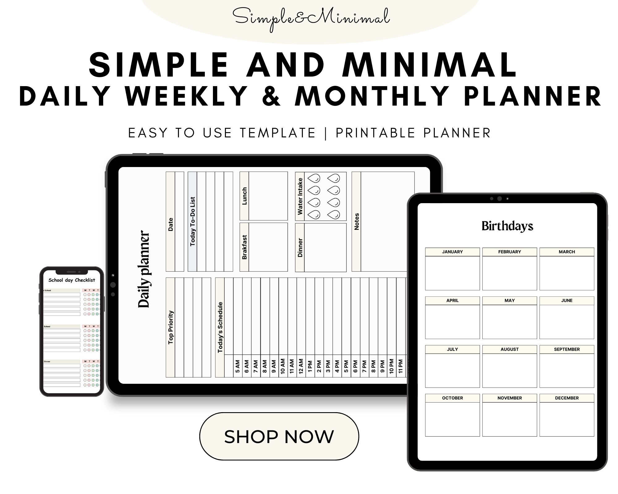 Digital Daily Weekly Planner Printable Monthly Planner - Etsy