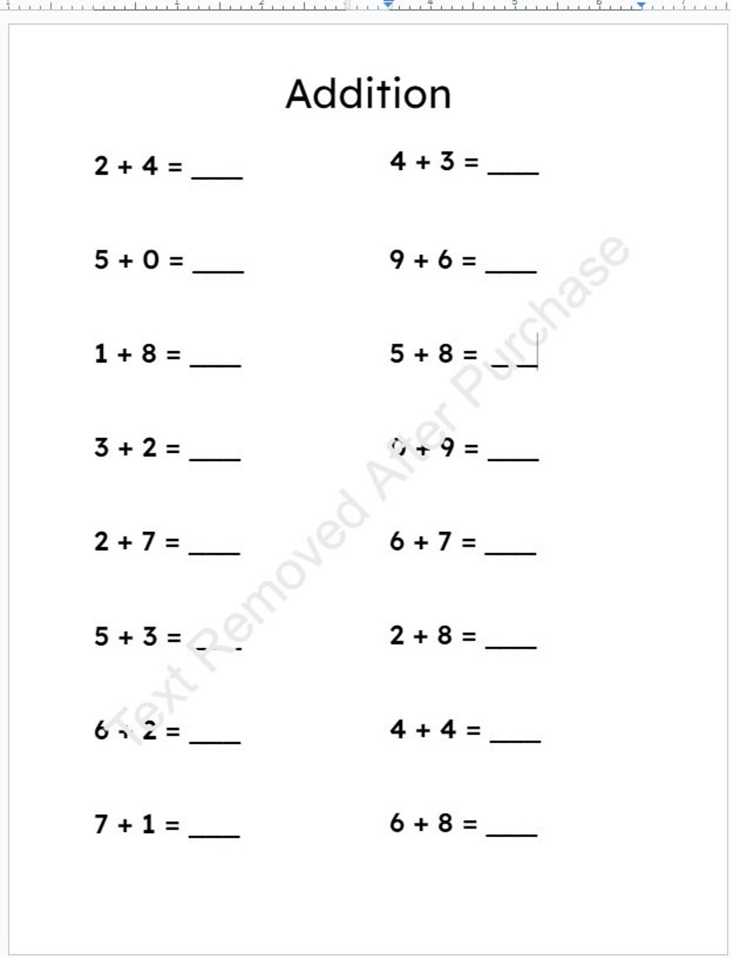 Printable Basic Addition Worksheet for Homeschool Math - Etsy