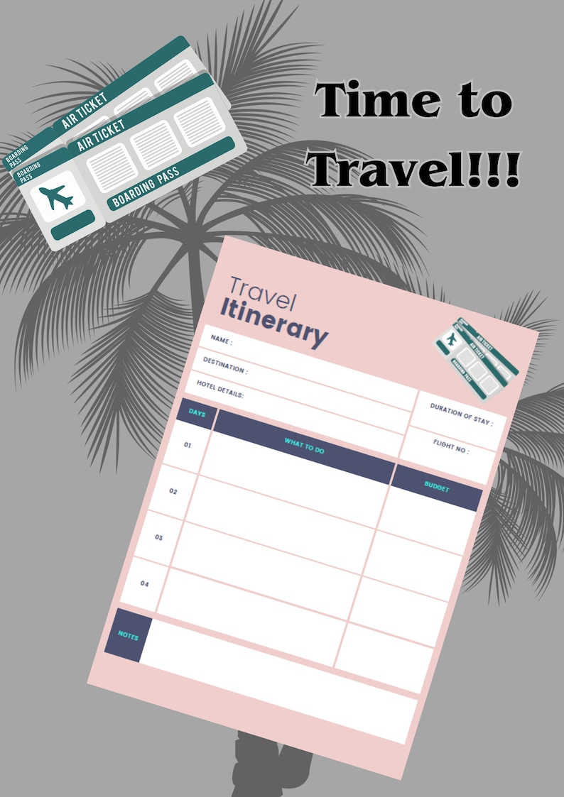 Travel Itinerary, Pink, Digital - Etsy