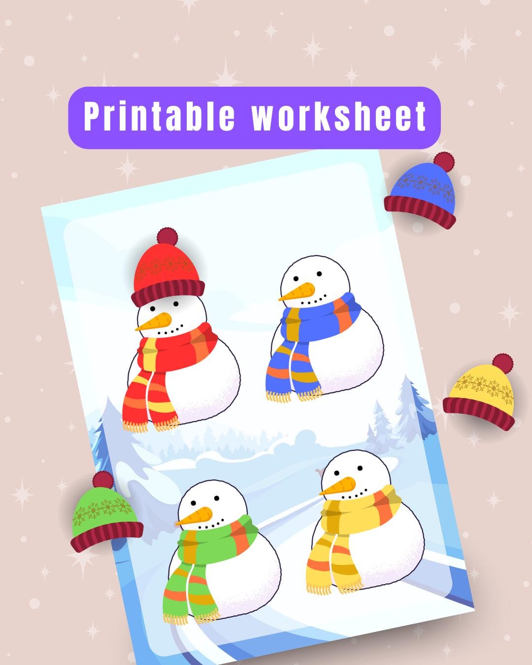 Winter Activity Sheet for Preschoolers – Match the Hats to the Scarves ...