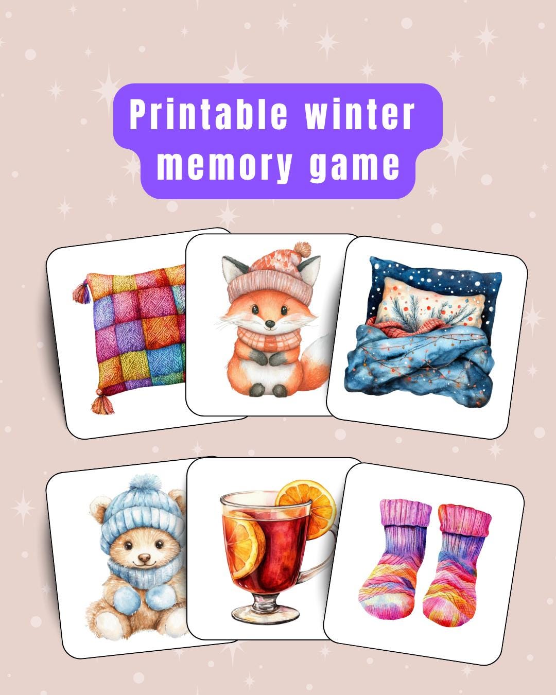 Winter Memory Game PDF | Printable Memory for Kids | Cute Watercolor ...