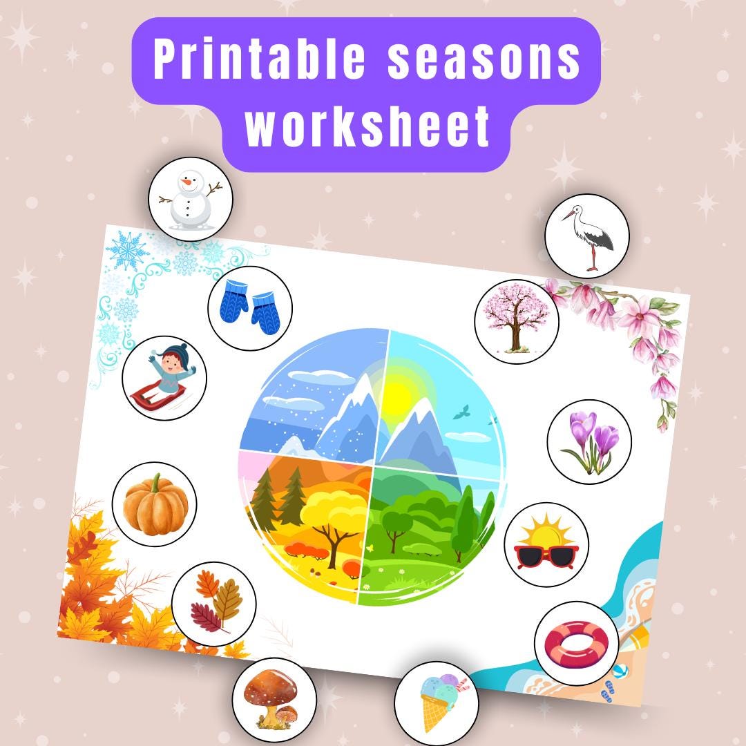 Preschool Activity Sheet - 4 Seasons With Velcro Elements, Fine Motor ...