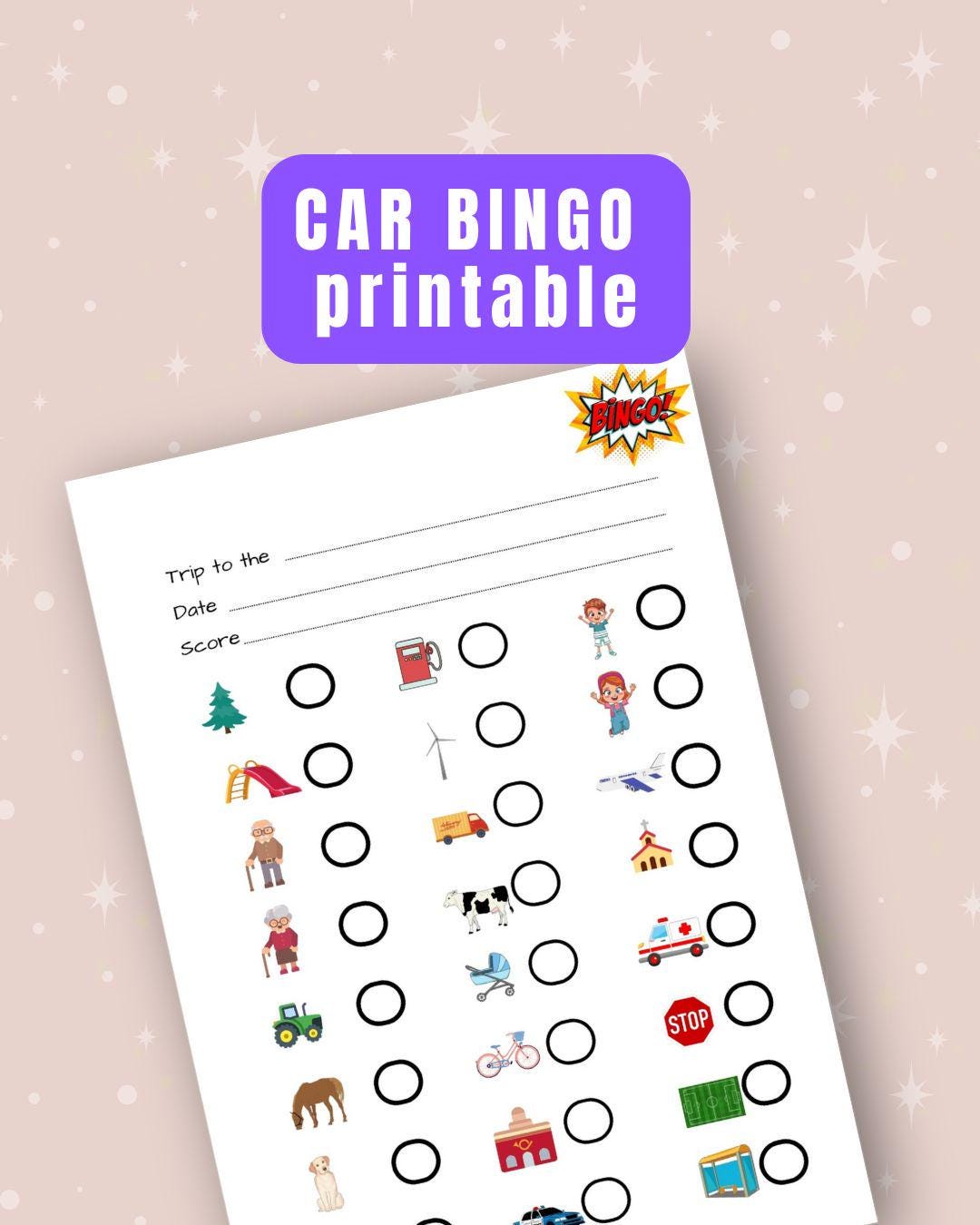 Car Bingo Printable | Kids Travel Game Age 3+ | No Reading, Easy to ...