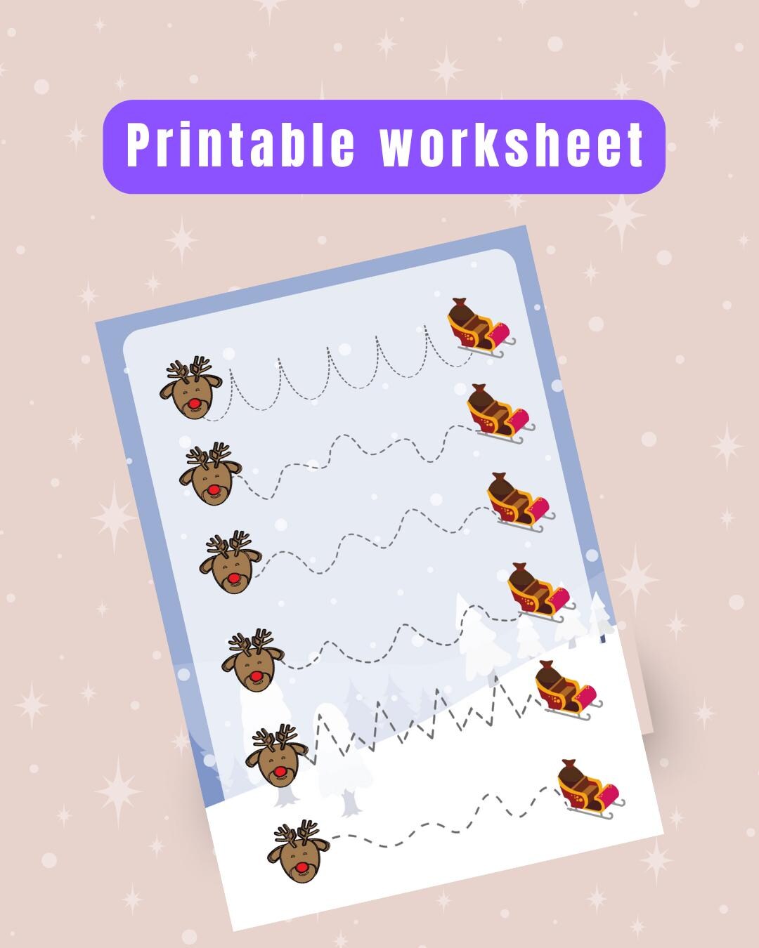 Winter Tracing Lines Worksheet for Kids - Help the Reindeer Reach the ...