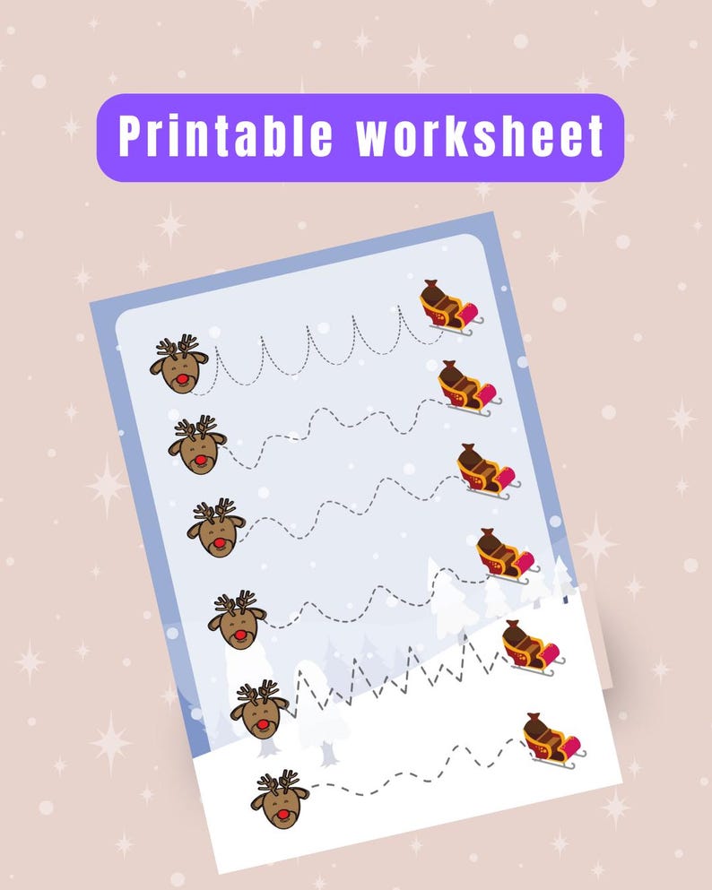 Winter Tracing Lines Worksheet for Kids - Help the Reindeer Reach the ...