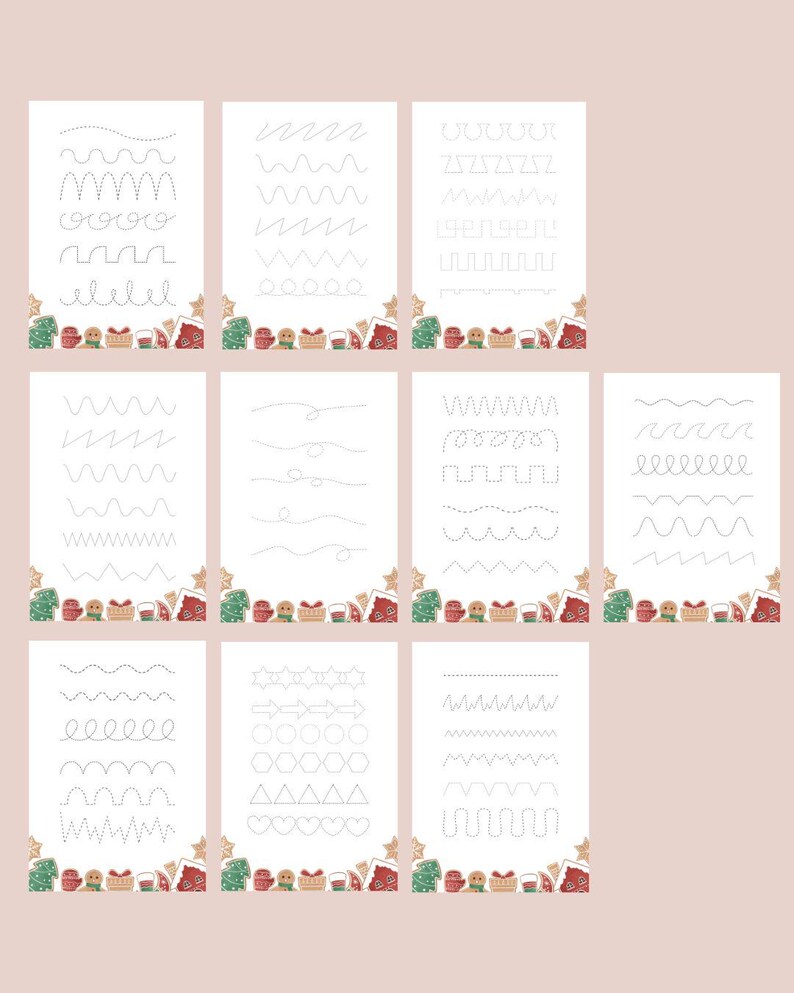 Patrones imprimibles navideños, fichas navideñas PDF, trazar líneas ...