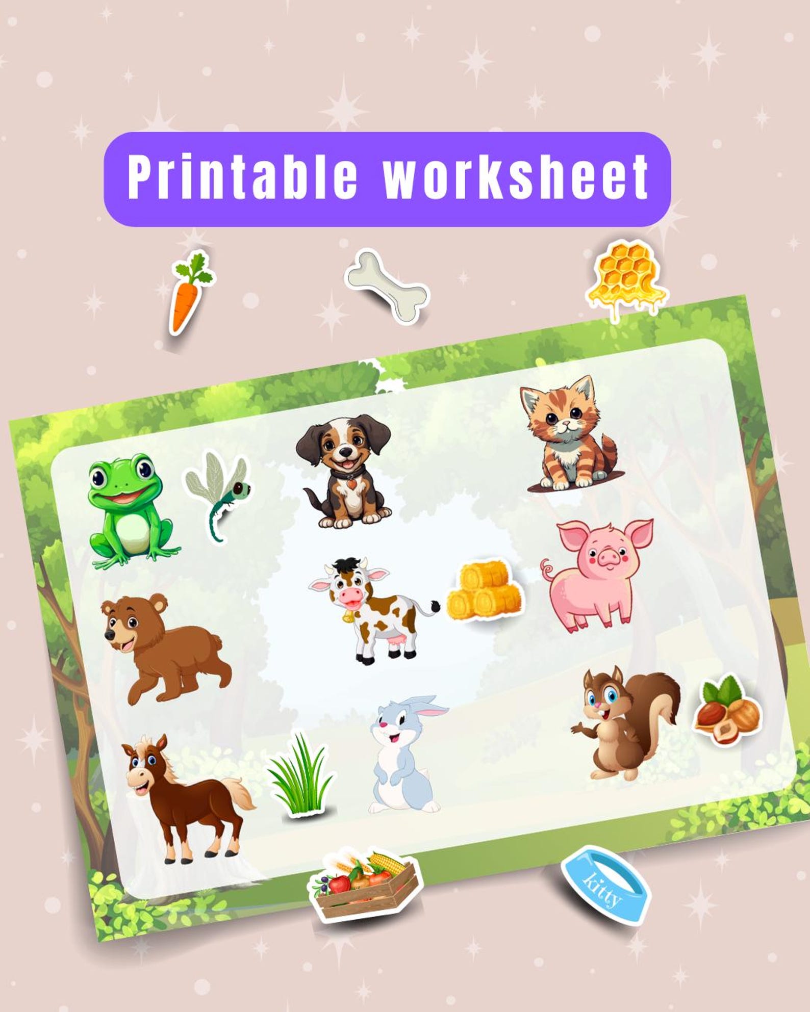 Animal Food Matching Worksheet – Printable PDF for Kids, Fun and ...